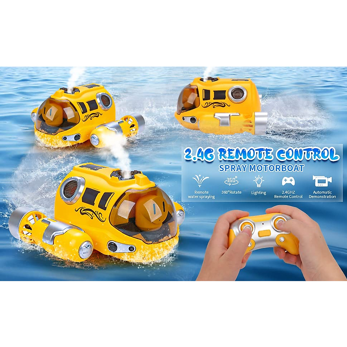 Chifafortoo Remote Control Boat Pool Toys for Kids 6+, 2.4ghz Fast Mini RC Boat with Spray Gasboat and Led Lights Water Toy for Swimming Pool & Lakes, 2 Rechargeable Batteries