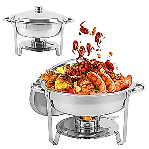 HORESTKIT Round Chafing Dishes Stainless Steel Foldable Chafers and Buffet Warmers Sets, 5QT Foldable Complete Food Warmer, Sliver, 2 Packs