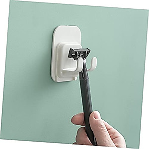 Angoily 4pcs Paste Hook Wall Clothes Rack Razor Hanging Holder Shower Shaver Hooks Adhesive No Punching Abs White