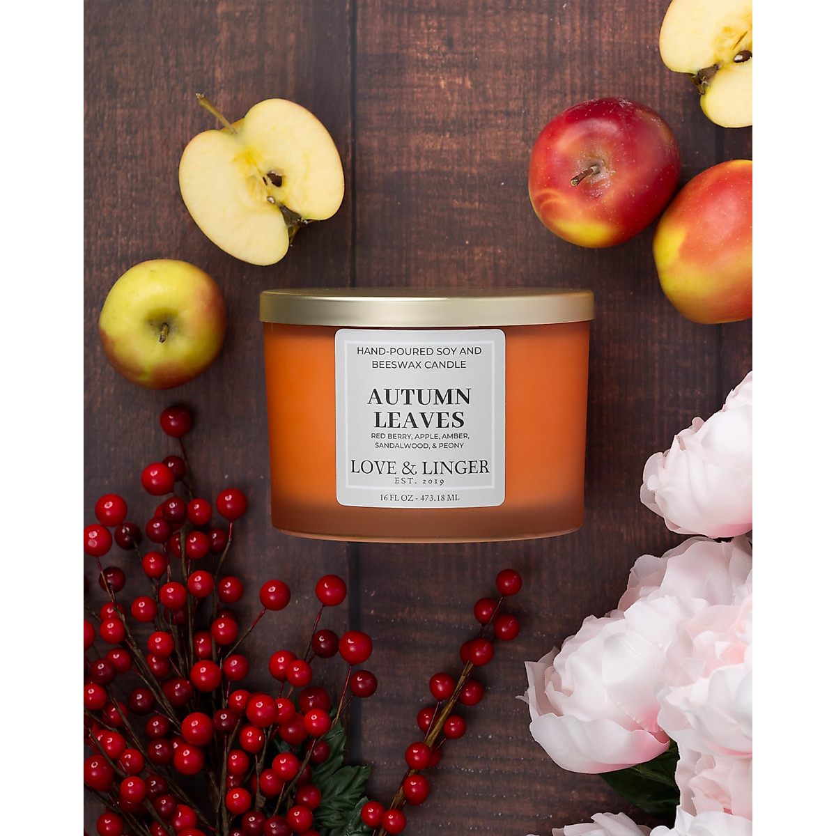 Autumn Leaves Candle | Fall Candles | Luxury Soy & Beeswax Candles for Home | 16 oz. Large Jar 3 Wick Candle | Thanksgiving Candle | Fall Scented Candle | Autumn Candles