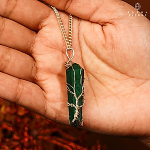 KARMAPLEDGE Handcrafted Crystal Pendant & Necklace; Spiritual Healing Crystal Necklace Pendant; Crystal Jewellery Protection Necklace (Rose Quartz, Amethyst, & Green Aventurine Double Point)