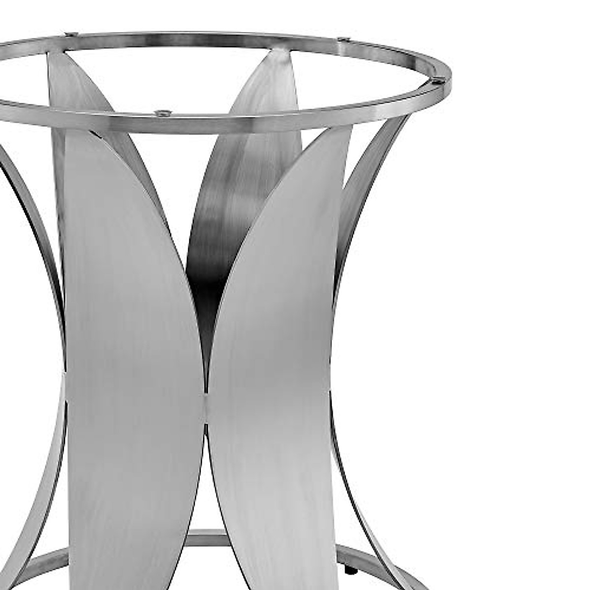 Armen Living Petal Modern Glass Round Pedestal Dining Table, Brushed Stainless Steel Finishing