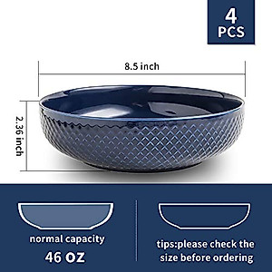 KOOV 46 OZ Pasta Bowls Set of 4, Ceramic Bowl, Large Bowl For Eating, Large Salad Bowl Set of 4, Dinner Bowls Set Microwave Safe (Aegean)