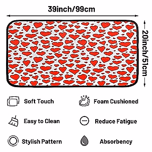 KOBLEN Red Love Heart Kitchen Rugs Non Slip Washable Absorbent Kitchen Mats 20x39 inch Cushioned Anti Fatigue Kitchen Floor Mats for in Front of Sink
