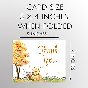 Winnie the Pooh Baby Shower Thank You Cards Pooh Bear Cute Cartoon Storybook Autumn Fall Leaves Pumpkin Piglet Nostalgic Unisex Gender Neutral Printed Cards (24 Count)