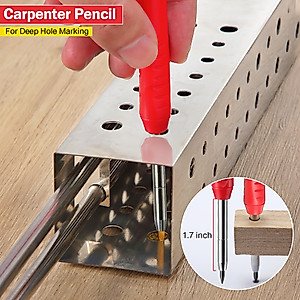 Hiboom 2 Pack Solid Carpenter Pencil with 14 Refill, Long Nosed Deep Hole Mechanical Pencil Marker with Built-in Sharpener for Carpenter Woodworking Architect Fathers Day Gift (Black, Red)