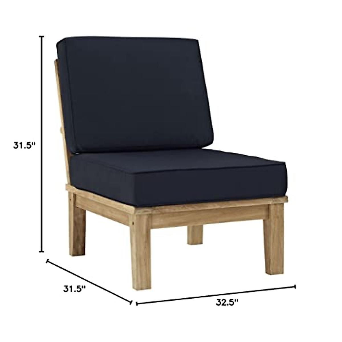 Modway Marina Premium Grade A Teak Wood Outdoor Patio Armless Chair, Natural Navy