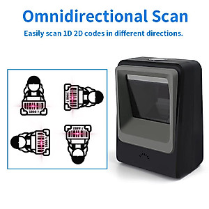 Handsfree 2D 1D Barcode Scanner,Alacrity QR Omnidirectional Desktop Bar Code Reader Scanner, Capture Barcodes from Mobile Phone Screen, Black