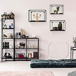 Metal Floating Shelves,Modern Metal Wire Frame Shadow Boxes, Decorative Wire Cube Floating Shelves,Set of 3, Black