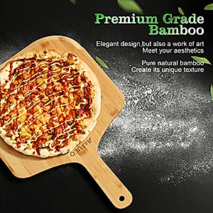 JIAFUEO Pizza Peel 12 inch, Bamboo Pizza Board Wooden Pizza Paddle Spatula Oven Accessory for Baking Homemade Pizza, Wood Cutting Board for Cheese Bread Fruit Vegetables