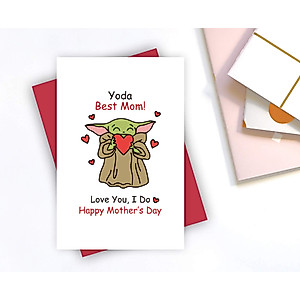 Cute Yoda Best Mom Card, Unique Happy Mother's Day Card, Sweet Birthday Greeting Card for Mom