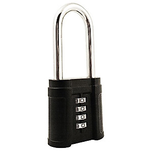 FJM Security SX-874 4-Dial Long Shackle Combination Padlock With Black Finish