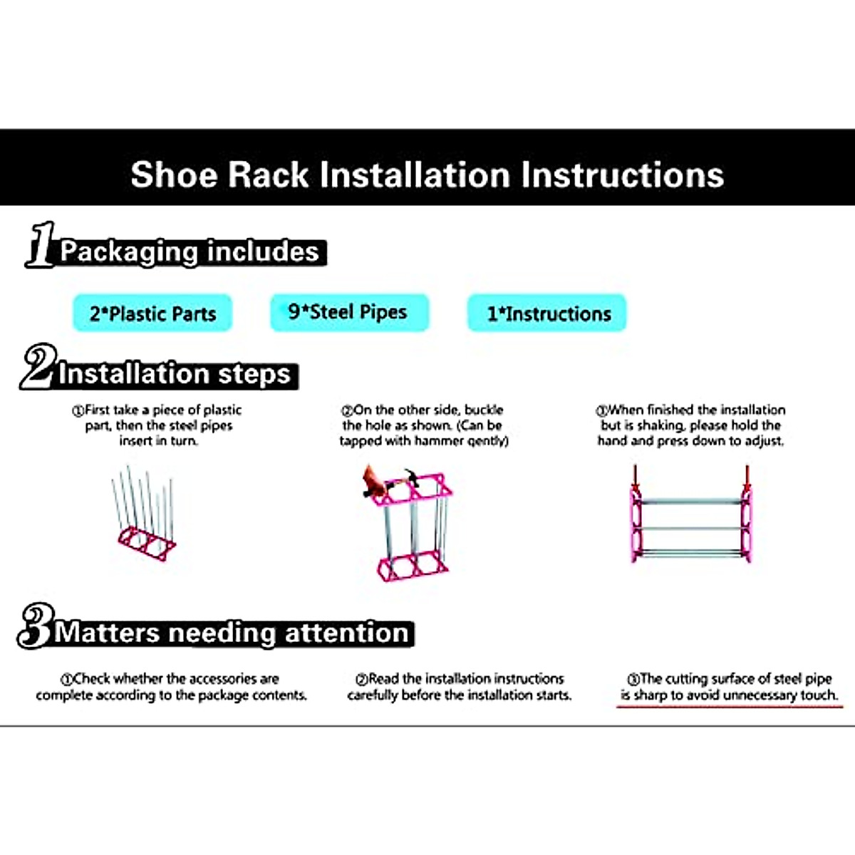 Small Shoe Rack，3-Tier Shoes Shelf Storage Multifunctional Lightweight Organizer Sturdy Metal Stackable Stand Footwear for Closet Living Room Bedroom bathroom(3 Tier Black Shoe Rack)
