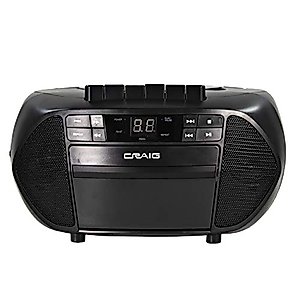 Craig CD6951 Portable Top-Loading CD Boombox with AM/FM Stereo Radio and Cassette Player/Recorder in Black | 6 Key Cassette Player/Recorder | LED Display |