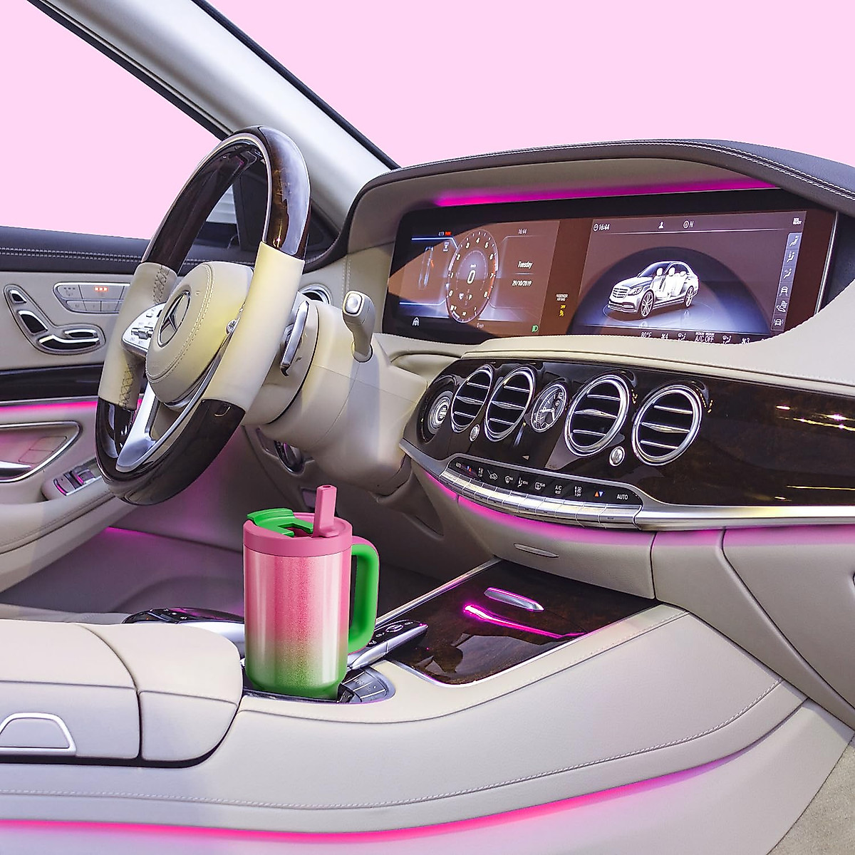 ENCOOL 32 oz Tumbler with Handle and Flip Straw, 100% Resistant Tumbler with Lid and Straw, Insulated Stainless Steel Travel Coffee Mug, Keeps Cold for 24 Hours, Cup Holder Friendly (Jade)