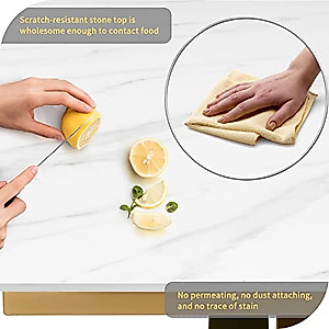 HERNEST 62 Inch Marble Dining Table for 6-8, Modern Heavy Duty Dining Room Table with White Sintered Stone Tabletop Gold X-Bracket and Carbon Steel Pedestal, Rectangular Kitchen Table for Living Room