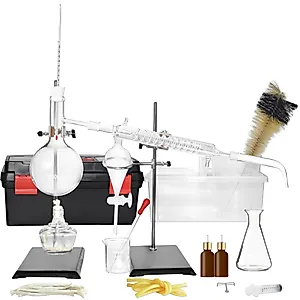 Home Distiller Distilling to Making Your Own Essential Oil, Moonshine, Alcohol Distiller Chemistry Lab Glassware Kit,Glass Distilling,Distillation Apparatus 22pcs Kit, 500 ML