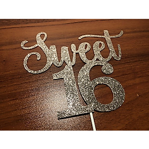 Sweet 16 Cake Toppers Rose Gold Glitter, Sweet 16 Cake Topper, Sweet 16 Birthday Cake Topper, 16th Birthday Cake Topper, Sweet 16 Decorations for Cake, Sweet 16 Decorations (Double Sided Glitter)