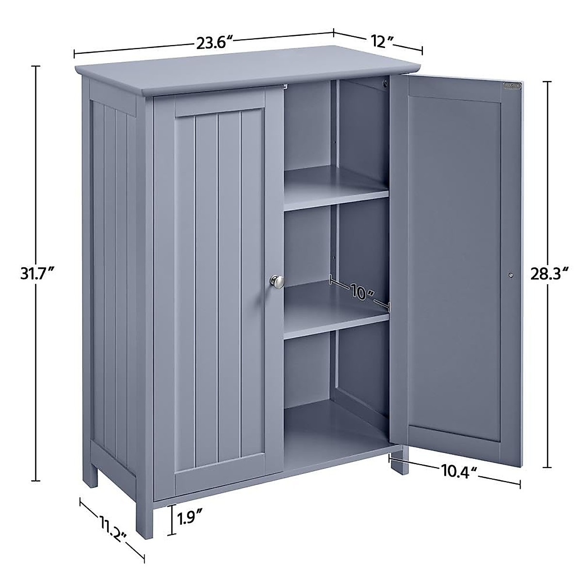 Topeakmart Bathroom Floor Cabinet Double Doors Free-Standing Storage Cabinet with Adjustable Shelves, Anti-toppling Design, Espresso