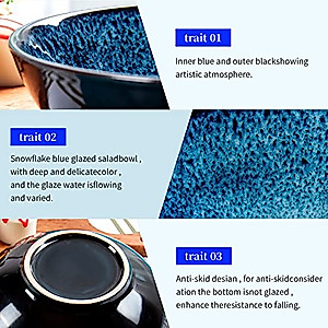 TochilyMoM Large Stackable Snowflake Blue Glaze Pasta Bowls,Wide and Deep Thickened Serving Bowls for Salads, Curry, Ramen, Pho. Microwave and Dishwasher Safe,30 oz 8" Ceramic ramen Bowls