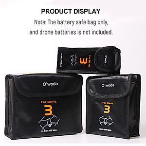 O'woda Lipo Battery Safe Bag with Dust Plug for DJI Mavic 3 Pro, 3 Pcs Fireproof Storage Bag Batteries Protection Pouch + 3 Pcs Charging Port Cover for DJI Mavic 3 / Mavic 3 Classic/Mavic 3 Pro
