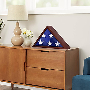 ASmileIndeep Flag Display Case for Small Flag, 3' x 5' American Flag Shadow Box with HD Tempered Glass and Wall Mount (Not for Burial Flag), Triangle Flag Holder Frame for Folded Flag - Cherry Red