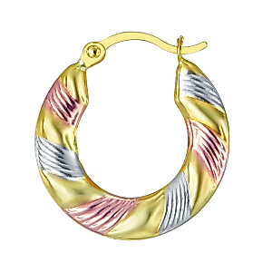 14k REAL Tri Color Gold Swirl Fancy Hoop Earrings (17 x 17mm)