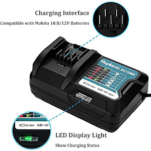 2 X 2.0A BL1021B Battery with Charger DC10WD 10.8V ~ 12V, Replace for Makita 12V Battery CXT BL1016 Bl1041B BL1040 BL1020B, Replace for Makita DF031D TD110D JR103D JR105D HSS01D HP332D DC10SB DC10WC