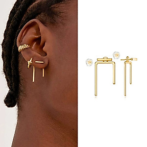 MYEARS Women Bar Earrings Gold Stud Ear Jacket 14K Gold Filled Small Simple Handmade Hypoallergenic Everyday Geometric Jewelry