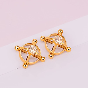 Viallct 2Pcs Non-Piercing Nipple Rings Stainless Steel CZ Nipple Shield Rings Adjustable Barbell Ring Bar Nipple Rings Body Nipple Jewelry