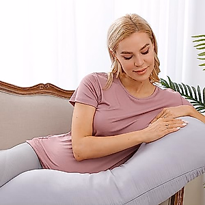 JOHNPEY Muslin Pregnancy Pillows for Sleeping, 100% Muslin Cotton Pregnancy Pillow for Pregnant Women to Sleep, Soft Full Body Maternity Pillows (Gray,55in)