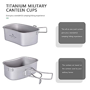 Boundless Voyage Titanium Military Canteen Cups Set Outdoor Camping Hiking Water Bottle Bowl Cooking Set Mess Kit (Ti15158B (Canteen+2cups set))