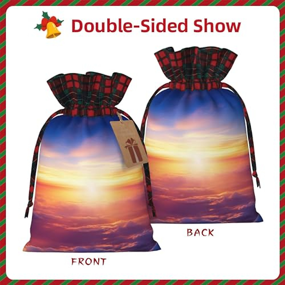 Christmas Gift Bags with Drawstring Burlap Gift Bags Sunrise Over Clouds Christmas Linen Bags for Xmas Party Candy Bags with Cards Xmas Reusable Wrapping Bags Christmas Linen Treat Bags for Holiday