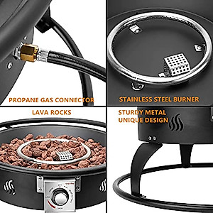 ONLYFIRE Outdoor Propane Fire Pit 22”, Portable Fire Bowl with 12Ft Hose & Lava Rocks, 55000BTU Portable Fireplace with Metal Ring for Transporting, Good for Patio & Backyard Bonfire Camping, Black