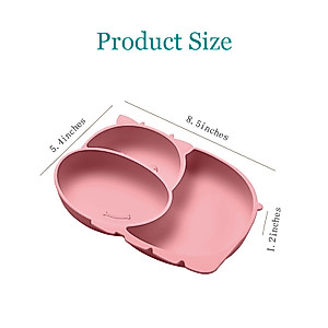 MOTEERLLU Silicone Divided Toddler Plates BPA Free Portable Non Slip Suction Plate with Spoon and Fork Set-Cow,Dishwasher and Microwave Safe. (Green)