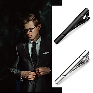 MOZETO Tie Clips for Men, Black Gold Blue Silver Tie Bar Set for Regular Ties, Luxury Box Gift Ideas