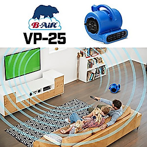 B-Air VP-25 1/4 HP 900 CFM Air Mover for Water Damage Restoration Equipment Carpet Dryer Floor Blower Fan Home and Plumbing Use, Blue