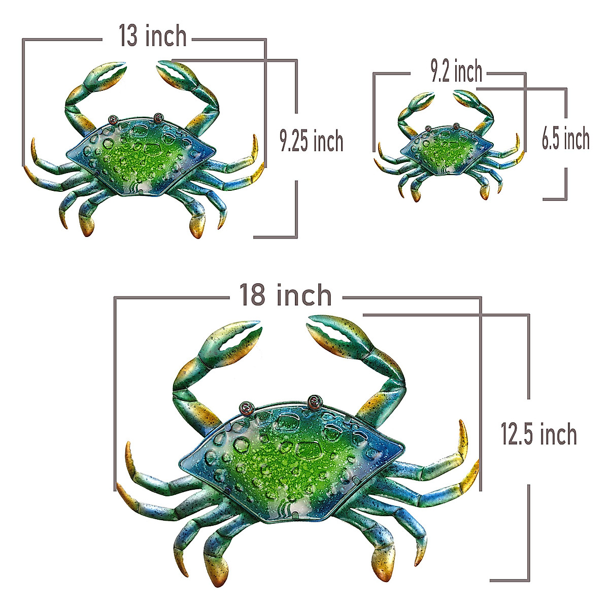JOYBee 3Pcs 18inch 13inch 9inch Large Coastal Ocean Metal Crab Wall Art Decor Family Set -Christmas Decorations-Decoration for outdoor indoor bathroom kitchen garden bedroom patio