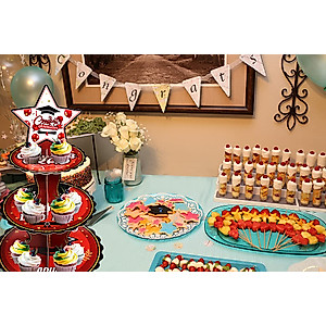 ALIBBON Graduation Cupcake Stand, 3 Tier Round Cardboard Cake Stand Tower, Class of 2023 Red Dessert Stand Holder, Graduation Cupcake Serving Tray, Congrats Grad Graduation Party Supplies Decoration