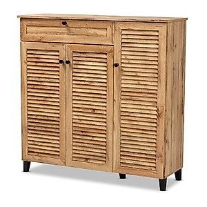 Baxton Studio Coolidge Brown Finished Wood 3-Door Shoe Storage Cabinet