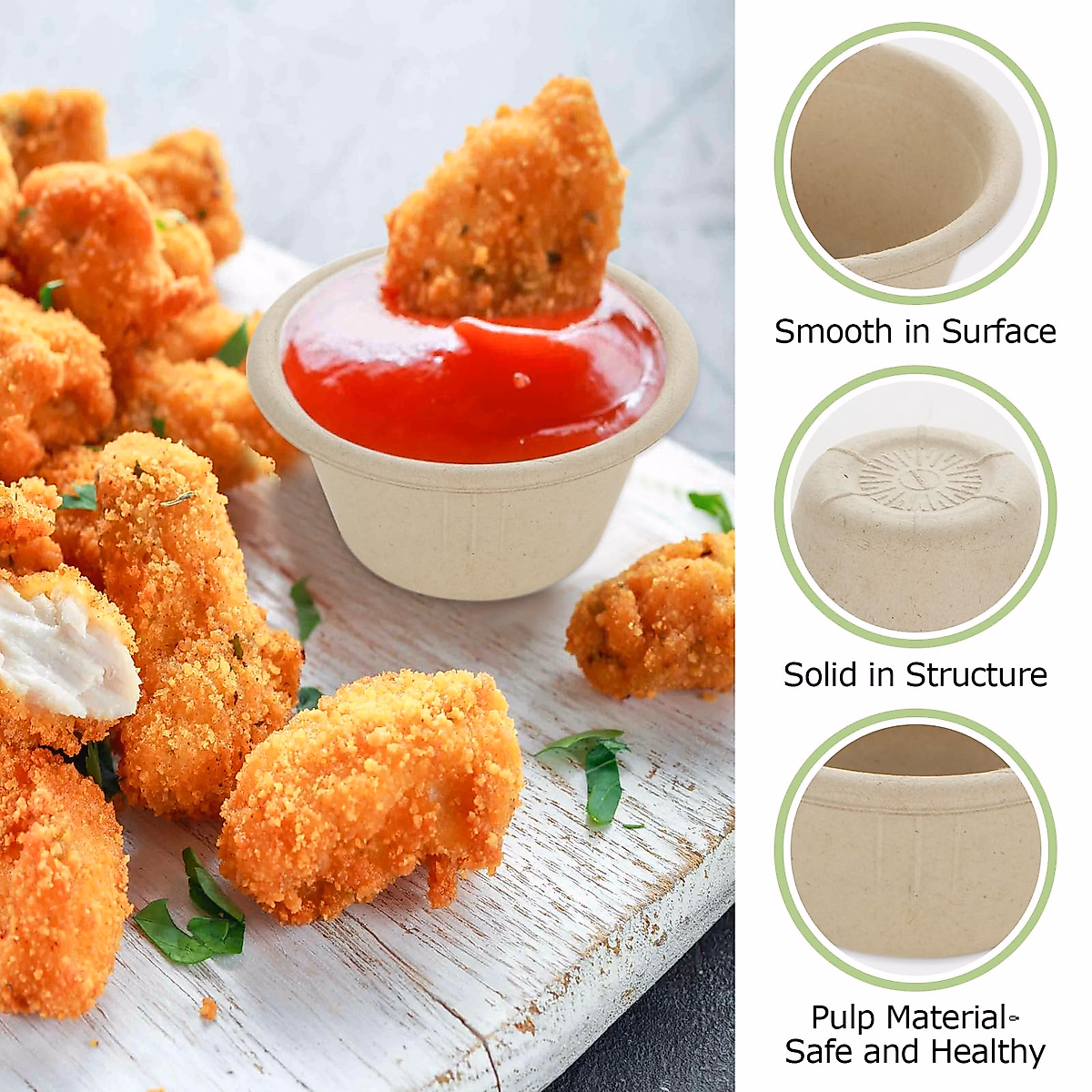 CYEAH 300 Pcs Disposable Paper Souffle Cups 2oz, Stackable Small Sauce Containers, Eco-friendly Condiment Cups, Biodegradable Tasting Cups for Snack Dessert Portion Control Salad Dressing