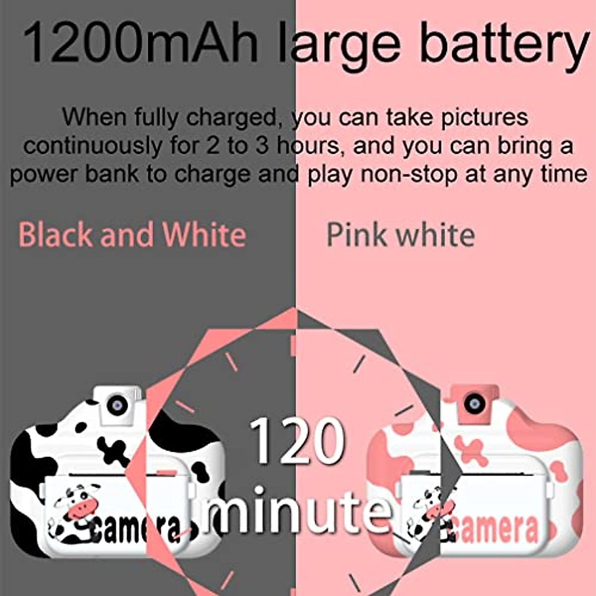 QSYY Children's High-Definition Printable Digital Camera, 20 Million Pixels, 2.4-Inch Display, with 32G Memory Card Printing Paper, Gifts for Boys and Girls,Black