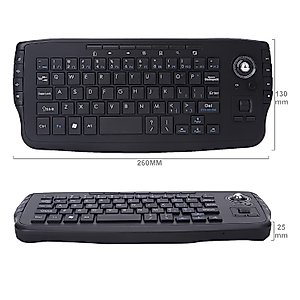 Fonicer Multimedia 2.4Ghz Wireless Mini Keyboard with Trackball Mouse Scroll Wheel for PCMacAndroid Tv Box, Remote Controller,X Structure, Black
