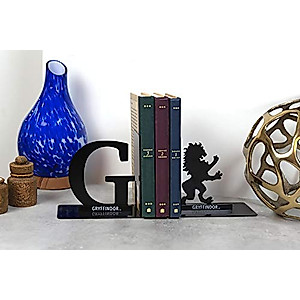 Harry Potter Metal Bookends - Black Hogwarts House Gryffindor Diecast Design - Decorative Book Holder - Home, Office, Kitchen, Room Decor - Books Collection Display for Shelves - Desk Accessories Set