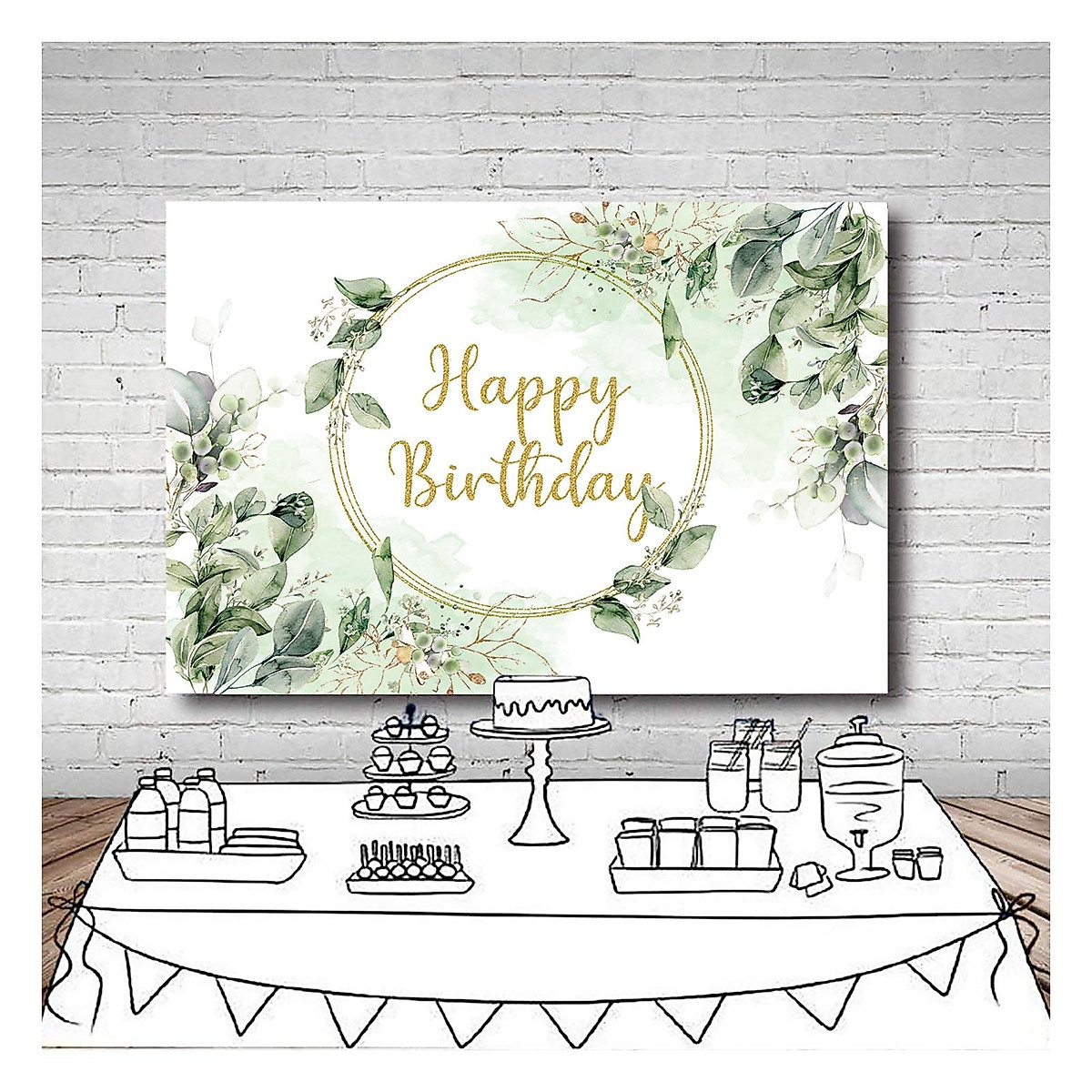 9x6ft Greenery Succulent and Eucalyptus Leaves Photography Backdrop Bloom Eucalyptus Leaves Photo Background for Happy Birthday Party Decoration Supplies