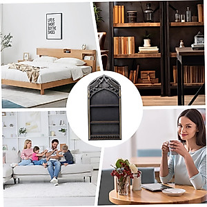 Meyrwoy Crystal Shelf Display for Wall, Wooden Gothic Witch Decor, Black Window-Shaped Crystal Shelf 15.7x7.8 Essential Oil Display Trinket Shelf for for Room, Living Room, Gift