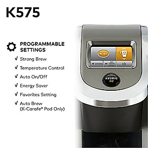 Keurig K575 Coffee Maker, Single Serve K-Cup Pod Coffee Brewer, Programmable Brewer, Platinum