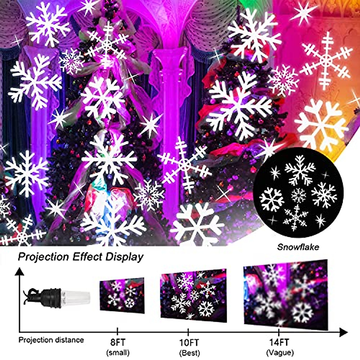Afirst Snowflake Projection Christmas Lights - 10 Shatterproof Bulbs 31.5FT Decorative String Lights for Outdoor Indoor Patio Garden Party Lighting & Decoration
