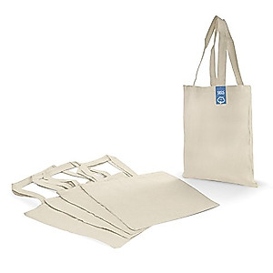 Simply Green Solutions Reusable Cotton Cloth Grocery Craft Bag, 15 x 16 Reusable Tote with Handle, Pack of 5, Natural