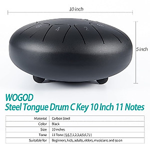 Steel Drum, Steel Tongue Drum 10 Inches 11 Notes, Percussion Instrument Handpan Healing Drum